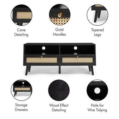 Spinningfield Rattan TV Unit, Black TV Cabinet for TVs up to 55", Cane ...