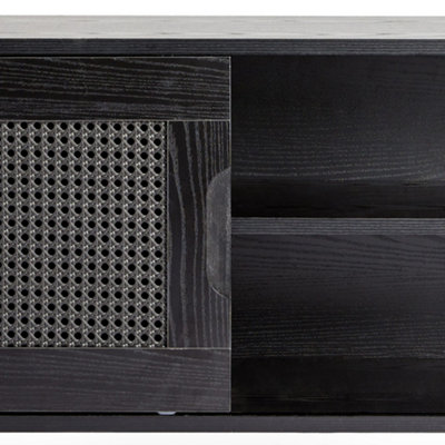 Spinningfield Rattan TV Unit, Black TV Stand Cabinet for up to 55 ...