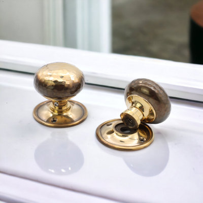 SPIRA BRASS Hammered Cottage Large Mortice/Rim Door Knob Aged Brass