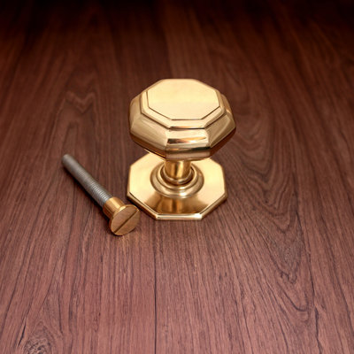 SPIRA BRASS Octagonal Centre Door Knob Polished Brass