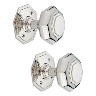 SPIRA BRASS Octagonal Mortice Door Knobs Polished Nickel