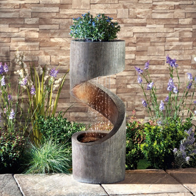SPIRAL RAINFALL WATER FEATURE WITH PLANTER & LED LIGHTS, SELF-CONTAINED ...