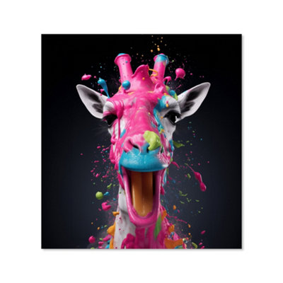 Splashart Giraffe Face Pink Premium Glass Kitchen Splashback W600mm x ...