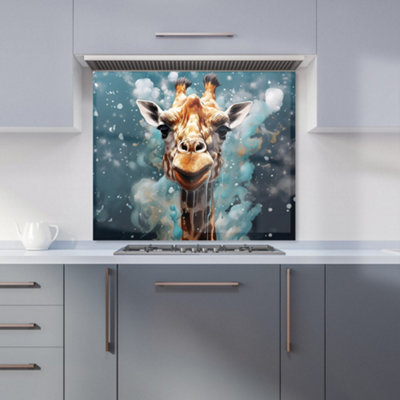Splashart Giraffe Face Premium Glass Kitchen Splashback W600mm x H600mm