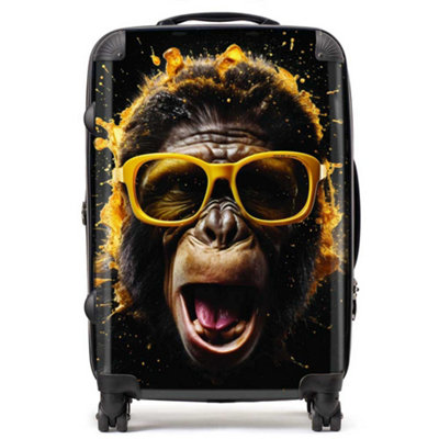 Splashart Monkey Face With Yellow Glasses Suitcase - Medium