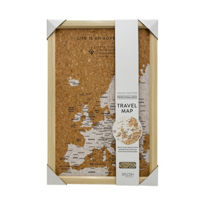 Splosh Travel Map Europe Inverted Pin Cork Board with 100 Pins 54 x 36.5cm