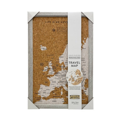 Splosh Travel Map Europe Inverted Pin Cork Board with 100 Pins 54 x 36.5cm