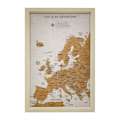 Splosh Travel Map Europe Pin Cork Board with 100 Pins 54 x 36.5cm