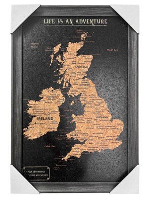 Splosh Travel Map UK & Ireland Pin Cork Board with 100 Pins Black 54 x ...