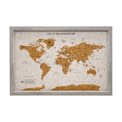 Splosh Travel Map World Pin Cork Board with 100 Pins 54 x 36.5cm
