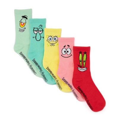 SpongeBob SquarePants Unisex Yellow Mutli-Character Calf Socks Set of 5 ...