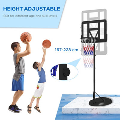 SPORTNOW 1.7-2.3m Basketball Hoop and Stand w/ Weighted Base, Wheels ...
