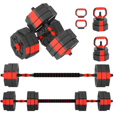 SPORTNOW 6-IN-1 ADJUSTABLE WEIGHT DUMBBELLS SET, 30KG FREE WEIGHTS SET, RED
