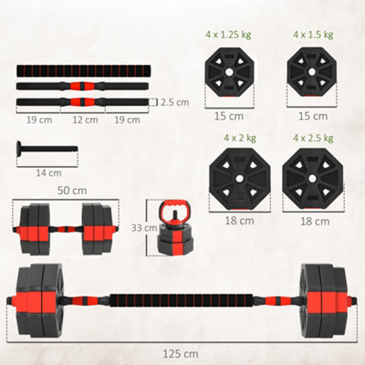 SPORTNOW 6-IN-1 ADJUSTABLE WEIGHT DUMBBELLS SET, 30KG FREE WEIGHTS SET, RED