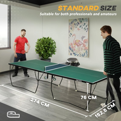 SPORTNOW 9FT Folding Table Tennis Table w/ 8 Wheels for Indoors, Green