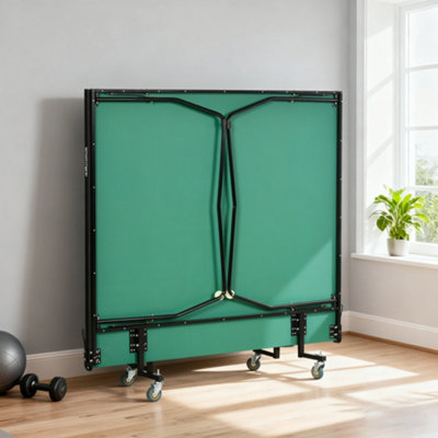 SPORTNOW 9FT Folding Table Tennis Table w/ 8 Wheels for Indoors, Green