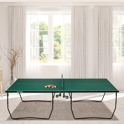 SPORTNOW 9FT Folding Table Tennis Table w/ 8 Wheels for Indoors, Green