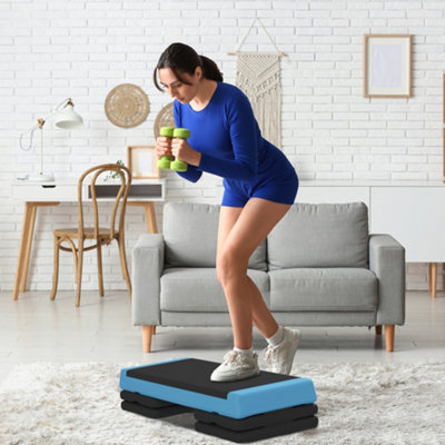 SPORTNOW Aerobic Step, 10.5/15.5/20.5cm Exercise Stepper for Home, Blue