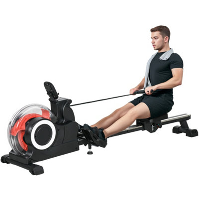 SPORTNOW Foldable Water Rowing Machine with Wheels and LCD Monitor, Black