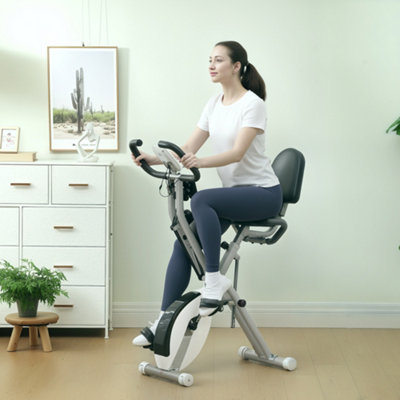 SPORTNOW Folding Exercise Bike with Arm Bands and Hand Pulse Sensor, White