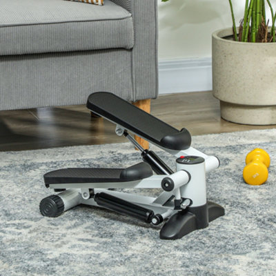 SPORTNOW Mini Stepper Machine with LCD Monitor and Non Slip Pedals White