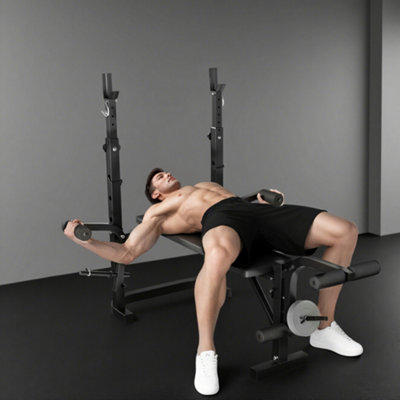 SPORTNOW Multi-Exercise Incline or Flat Weight Bench with Bench Press Rack