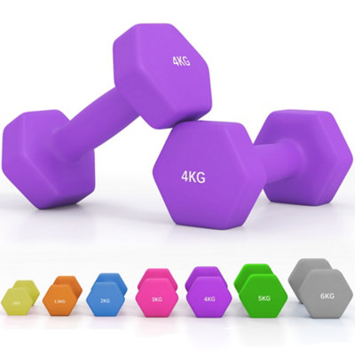 SPORTNOW Set of 2 Hexagonal Dumbbells Weights Pair, 2 x 4kg, Purple