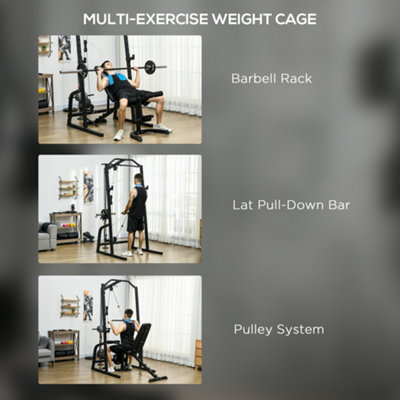 SPORTNOW SMITH MACHINE POWER RACK WITH PULL UP BAR, LAT PULL DOWN SYSTEM