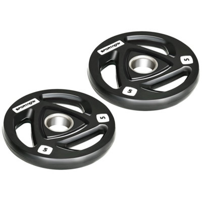 SPORTNOW Two 5kg Olympic Weight Plates for Barbell, with Tri-Grips