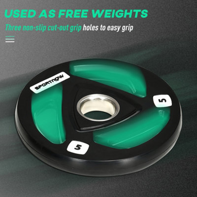 SPORTNOW Two 5kg Olympic Weight Plates for Barbell, with Tri-Grips