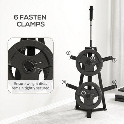SPORTNOW Weight Plate Storage Rack with 6 Fasten Clamps, Max Load 300kg