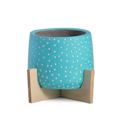 Spotty Pot with Wood Legs Decoration- BLUE