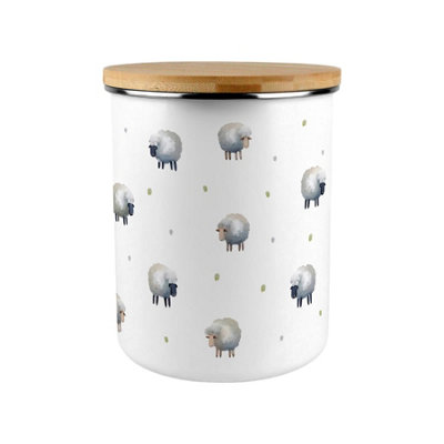 Spring Sheep Storage Canister - Countryside Farm Animals Large Enamel ...