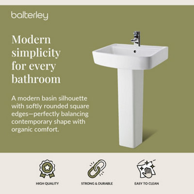 Square 1 Tap Hole Bathroom Basin & Full Pedestal - 520mm
