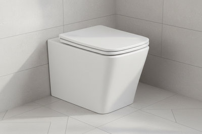 Buy Square Back To Wall BTW Toilet Soft Close Seat Free Pan Fixing Kit ...