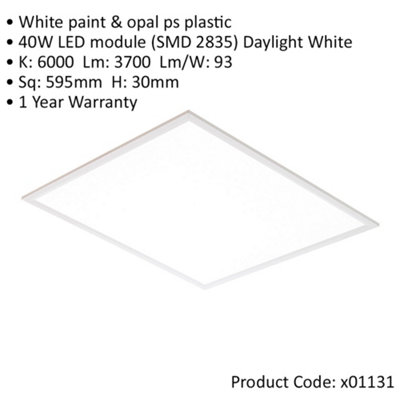 Square Backlit LED Ceiling Panel Light - 595 x 595mm - 40W Daylight ...
