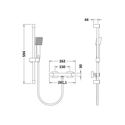 Square Bar Valve and Slide Rail Shower Kit - Chrome - Balterley