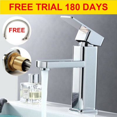 Square Basin Mixer Tap Faucet Chrome Brass Single Handle