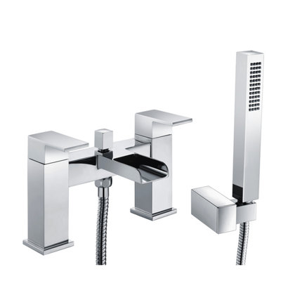 Square Bath Filler Tap with Shower Kit - Chrome