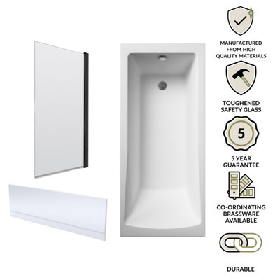 Square Bathtub, Front Panel with Bath Screen - Black Profile