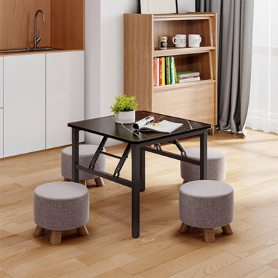 Square Black Marble Texture Wooden Folding Table Dining Table with ...