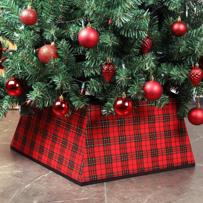 Square Christmas Tree Skirt in Red & Black Plaid, Durable Holiday Cover ...