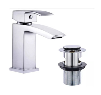 Square Chrome Bathroom Basin Tap With Free Pop Up Waste at B&Q