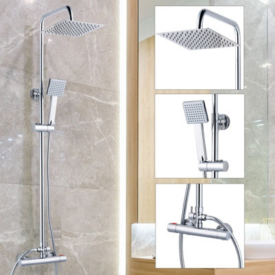 Square Chrome Thermostatic Dual Control Twin Head Shower Mixer Ultra ...