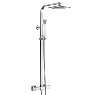 Square Chrome Thermostatic Valve Adjustable Overhead Shower Kit - Twin ...