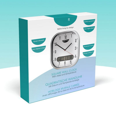 Square Clock with Date - Easy to Read Display, Large Analogue Wall ...