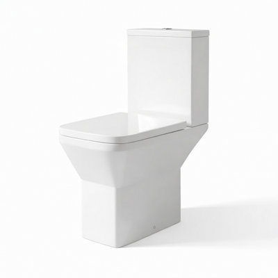Square Close Coupled Toilet Rimless Soft Close Seat White Modern ...