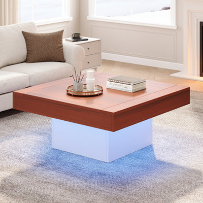 Square Coffee Table with LED Lights Wooden Center Table Cocktail Table ...