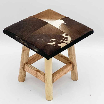 Square Cow-Hide Stool - L40 x W40 x H45 cm - Black/White | DIY at B&Q