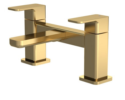 Square Deck Mounted Bath Filler Tap - Brushed Brass | DIY at B&Q